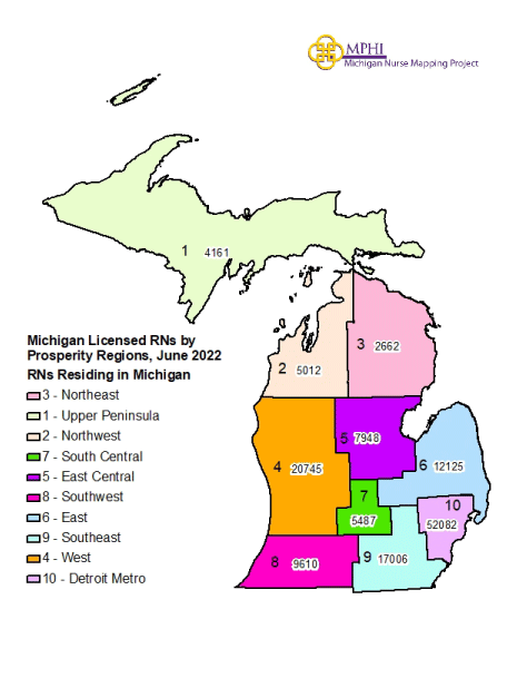 Michigan Nurse Mapping: Michigan Licensed RNs by Prosperity Region and ...