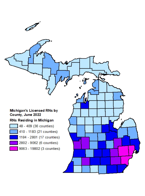 Michigan Nurse Mapping: Michigan Licensed RNs by Prosperity Region and ...